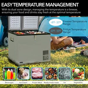 Whynter FM-62DZ 62 Quart Dual Zone Portable Refrigerator and Deep Freezer Chest, AC 110V/ DC 12V, Real Freezer for Car, Home, and RV, -8°F to 50°F Temperature Range, Gray, Fridge + Power Supply Cord