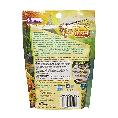 F.M. Brown's Tropical Carnival Fruit and Nut Cockatiel Treats - Fruits, Nuts, Seeds and Veggies - 8 oz