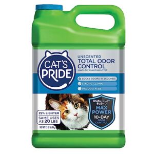 cat's pride max power: total odor control - up to 10 days of powerful odor control - strong clumping - hypoallergenic - 99% dust free - multi-cat litter, unscented, 15 pounds