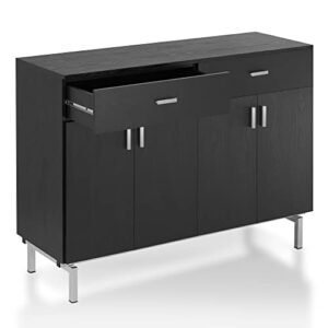 HOMES: Inside + Out Brysin Modern 48 in. Buffet Server, Sideboard with Removable Wine Holder, 2 Drawers On Metal Glides and Two Doors Bottom Cabinet for Kitchen, Dining Room, Large, Black