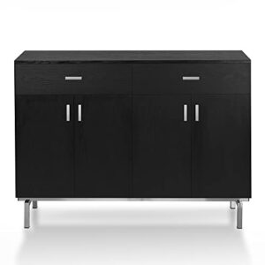 HOMES: Inside + Out Brysin Modern 48 in. Buffet Server, Sideboard with Removable Wine Holder, 2 Drawers On Metal Glides and Two Doors Bottom Cabinet for Kitchen, Dining Room, Large, Black