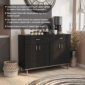 HOMES: Inside + Out Brysin Modern 48 in. Buffet Server, Sideboard with Removable Wine Holder, 2 Drawers On Metal Glides and Two Doors Bottom Cabinet for Kitchen, Dining Room, Large, Black