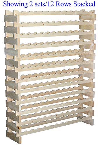 Stackable Modular Wine Rack Wine Storage Rack Holder Display Shelves for Wine Cellar or Basement , Freestanding Wine Rack Thick Wood Wobble-Free (Unfinished, 12 X 6 Rows (72 Slots))