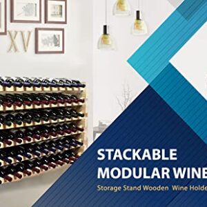 Stackable Modular Wine Rack Wine Storage Rack Holder Display Shelves for Wine Cellar or Basement , Freestanding Wine Rack Thick Wood Wobble-Free (Unfinished, 12 X 6 Rows (72 Slots))