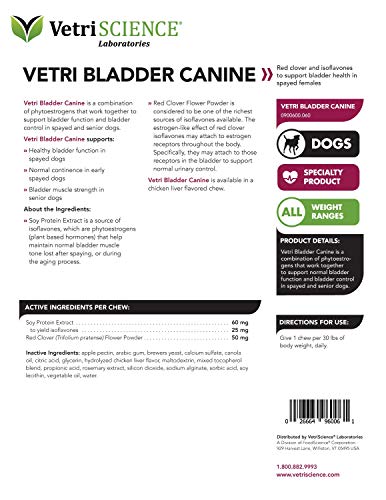 VetriScience Vetri Bladder Canine, 60 Chicken Flavored Chews - Bladder Control Supplement for Dogs with Red Clover Flower