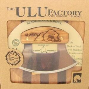 Ulu Factory Alaska Ulu Birch Walnut Stripe Wood Chopping Bowl-board Polar bear Design Handle (1)