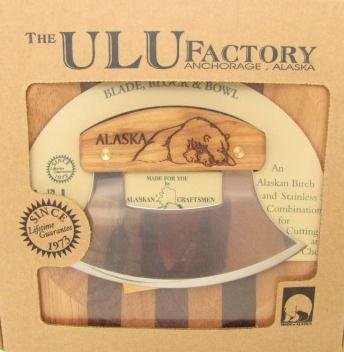 Ulu Factory Alaska Ulu Birch Walnut Stripe Wood Chopping Bowl-board Polar bear Design Handle (1)