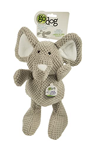 goDog Checkers Elephant Squeaky Plush Dog Toy, Chew Guard Technology - Gray, Large