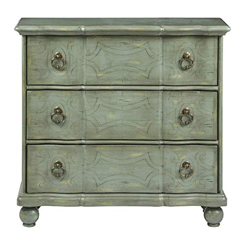 Madison Park Scroll Accent Chest - Hardwood Living Room 3-Drawer Storage - Antique Blue Green, Vintage Rustic Style Floor Cabinet, Multi (CHT015)