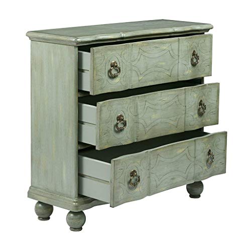 Madison Park Scroll Accent Chest - Hardwood Living Room 3-Drawer Storage - Antique Blue Green, Vintage Rustic Style Floor Cabinet, Multi (CHT015)