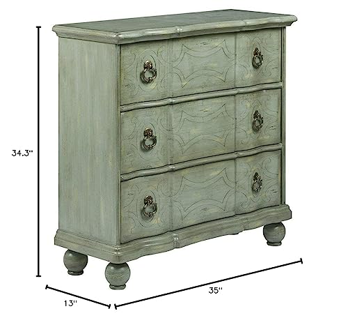 Madison Park Scroll Accent Chest - Hardwood Living Room 3-Drawer Storage - Antique Blue Green, Vintage Rustic Style Floor Cabinet, Multi (CHT015)