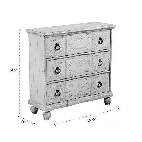 Madison Park Scroll Accent Chest - Hardwood Living Room 3-Drawer Storage - Antique Blue Green, Vintage Rustic Style Floor Cabinet, Multi (CHT015)