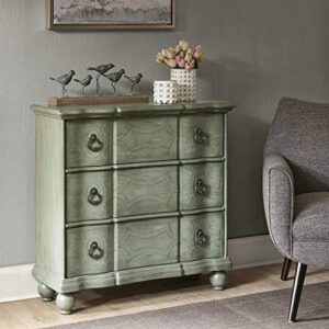 Madison Park Scroll Accent Chest - Hardwood Living Room 3-Drawer Storage - Antique Blue Green, Vintage Rustic Style Floor Cabinet, Multi (CHT015)