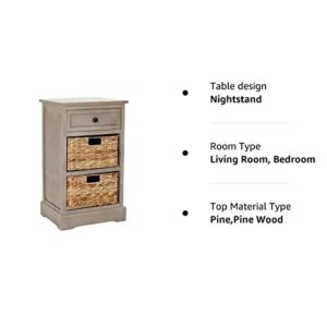 SAFAVIEH Home Collection Carrie Vintage Grey / Natural Wicker 3-Drawer Storage Nightstand Side Table (Fully Assembled)