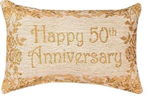 manual 12.5 x 8.5-inch decorative throw pillow reversible word pillow, golden 50th anniversary