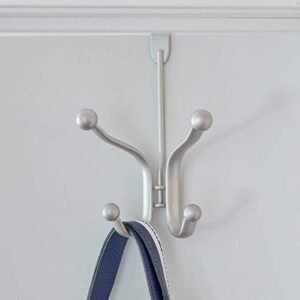 iDesign Axis Metal Over the Door Quad Hook Hanger for Coats, Jackets, Hats, Robes, Towels, Ideal for Bathroom, Bedroom, Mudroom, Satin Silver