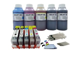 nd brand 5 pack us patent refillable ink cartridges compatible for hp 564 564xl with chips + 5x10oz premium refill ink kit. the item logo!