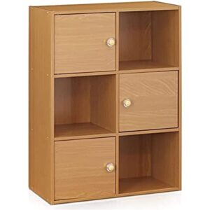 Furinno Pasir 3-Tier Shelf with 3 Door/Round Handle, Light Cherry