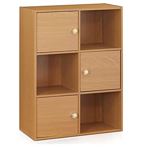 Furinno Pasir 3-Tier Shelf with 3 Door/Round Handle, Light Cherry