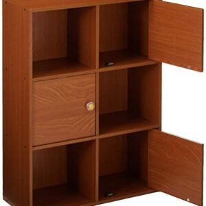 Furinno Pasir 3-Tier Shelf with 3 Door/Round Handle, Light Cherry