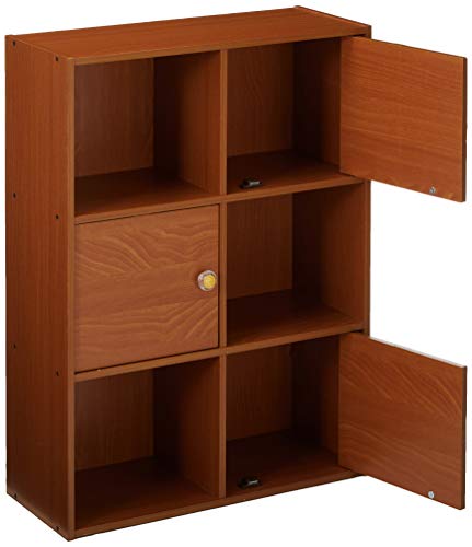 Furinno Pasir 3-Tier Shelf with 3 Door/Round Handle, Light Cherry