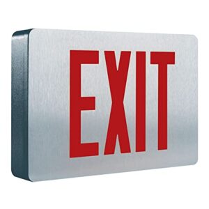 sure-lites led exit sign, brushed aluminum emergency light with red or green letters, single side, ac only, 120-277v