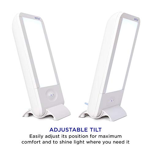 Verilux® HappyLight® Full-Size - UV-Free Therapy Lamp, Bright White Light with 10,000 Lux, Adjustable Brightness, 2 Interchangeable Lenses, Detachable Stand, and Wall Mountable