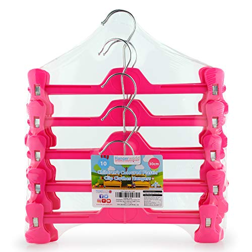 HANGERWORLD 10 Pink 11inch Plastic Kids Coat Clothes Garment Pants Skirt Baby Toddler Clip Hangers