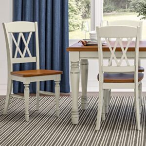 Home Styles Monarch Double X-back White and Oak Dining Chairs, with Solid Hardwood Construction, Turned Legs, and Distressed Oak Finish, Set of Two