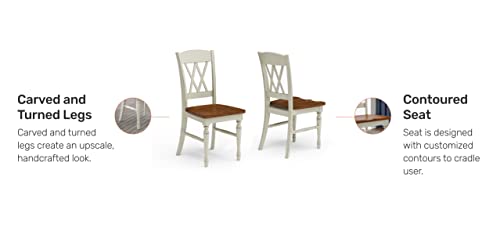 Home Styles Monarch Double X-back White and Oak Dining Chairs, with Solid Hardwood Construction, Turned Legs, and Distressed Oak Finish, Set of Two