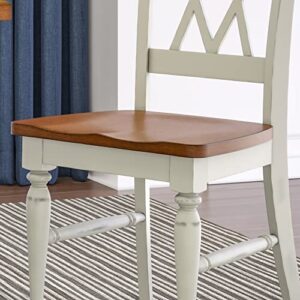 Home Styles Monarch Double X-back White and Oak Dining Chairs, with Solid Hardwood Construction, Turned Legs, and Distressed Oak Finish, Set of Two