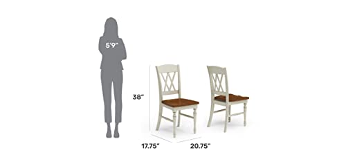 Home Styles Monarch Double X-back White and Oak Dining Chairs, with Solid Hardwood Construction, Turned Legs, and Distressed Oak Finish, Set of Two