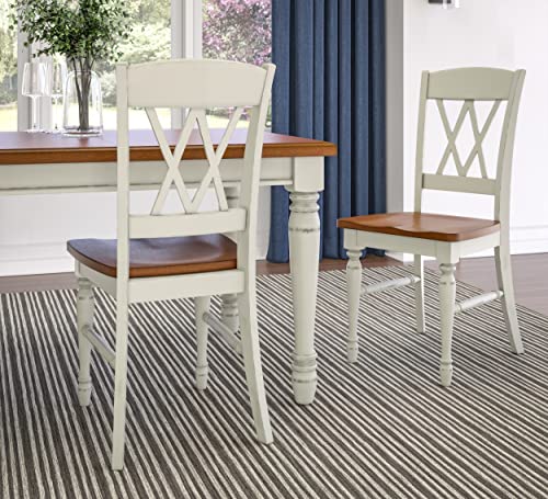 Home Styles Monarch Double X-back White and Oak Dining Chairs, with Solid Hardwood Construction, Turned Legs, and Distressed Oak Finish, Set of Two