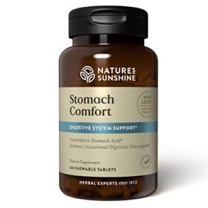 nature's sunshine stomach comfort, 60 chewable tablets | helps neutralize acid and soothe the stomach by supporting digestion