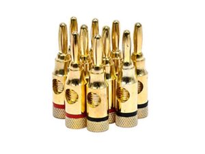 monoprice 109437 5prjx74047 gold plated speaker banana plugs – 5 pairs – open screw type, for speaker wire, home theater, wall plates and more