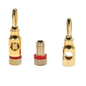 Monoprice 109437 5PRJX74047 Gold Plated Speaker Banana Plugs – 5 Pairs – Open Screw Type, For Speaker Wire, Home Theater, Wall Plates And More