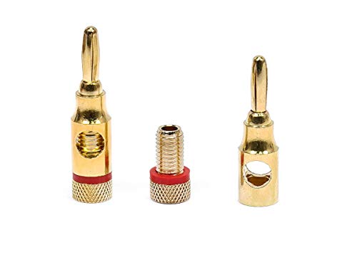 Monoprice 109437 5PRJX74047 Gold Plated Speaker Banana Plugs – 5 Pairs – Open Screw Type, For Speaker Wire, Home Theater, Wall Plates And More