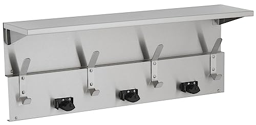 BOBRICK 239X34 Stainless Steel Shelf with Mop and Broom Holders and Hooks, Satin Finish, 34" Length, 13" Height