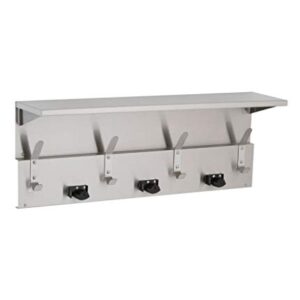 BOBRICK 239X34 Stainless Steel Shelf with Mop and Broom Holders and Hooks, Satin Finish, 34" Length, 13" Height