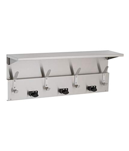 BOBRICK 239X34 Stainless Steel Shelf with Mop and Broom Holders and Hooks, Satin Finish, 34" Length, 13" Height