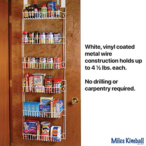 Miles Kimball Over The Door Kitchen Storage Organizer, White Vinyl-Coated Metal Wire - Measures 18 3/4" Wide x 52" High