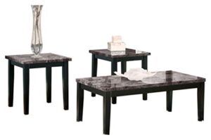 signature design by ashley maysville faux marble top 3-piece table set, includes coffee table & 2 end tables, black