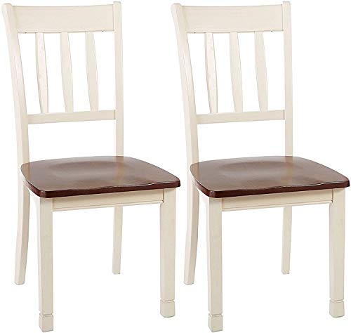 Signature Design by Ashley Whitesburg Cottage Rake Back Dining Chair, 2 Count, Brown & White