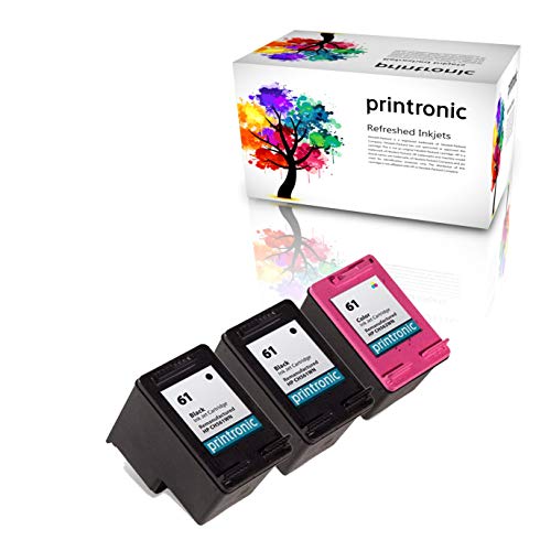 Printronic 3 Pack Remanufactured HP 61 Ink Cartridge for HP Envy 4500 5530 Deskjet 2540 1510 2050 3050 OfficeJet 4630 Printers (2 Black 1 Color)