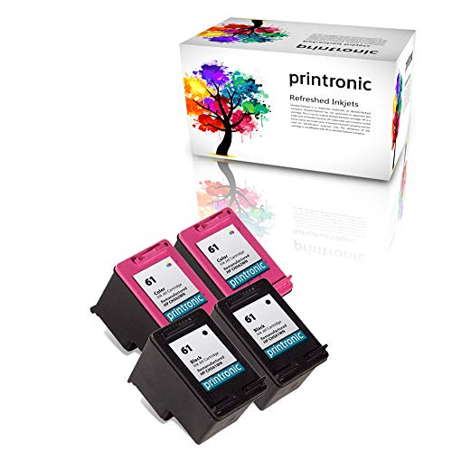 Printronic 4 Pack Remanufactured HP 61 Ink Cartridge for HP Envy 4500 5530 Deskjet 2540 1510 2050 3050 OfficeJet 4630 Printers (2 Black 2 Color)