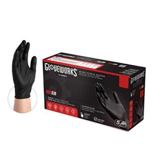 gloveworks black disposable nitrile industrial gloves, 5 mil, latex & powder-free, food-safe, textured, large, case of 1000