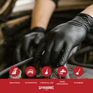 GLOVEWORKS Black Disposable Nitrile Industrial Gloves, 5 Mil, Latex & Powder-Free, Food-Safe, Textured, Large, Case of 1000