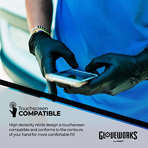 GLOVEWORKS Black Disposable Nitrile Industrial Gloves, 5 Mil, Latex & Powder-Free, Food-Safe, Textured, Large, Case of 1000