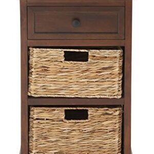 Deco 79 Wood 2 Baskets and 1 Drawer Storage Unit, 16" x 13" x 28", Brown