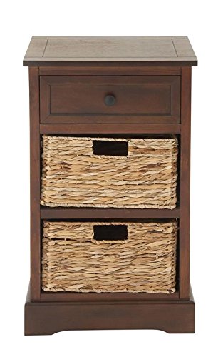 Deco 79 Wood 2 Baskets and 1 Drawer Storage Unit, 16" x 13" x 28", Brown